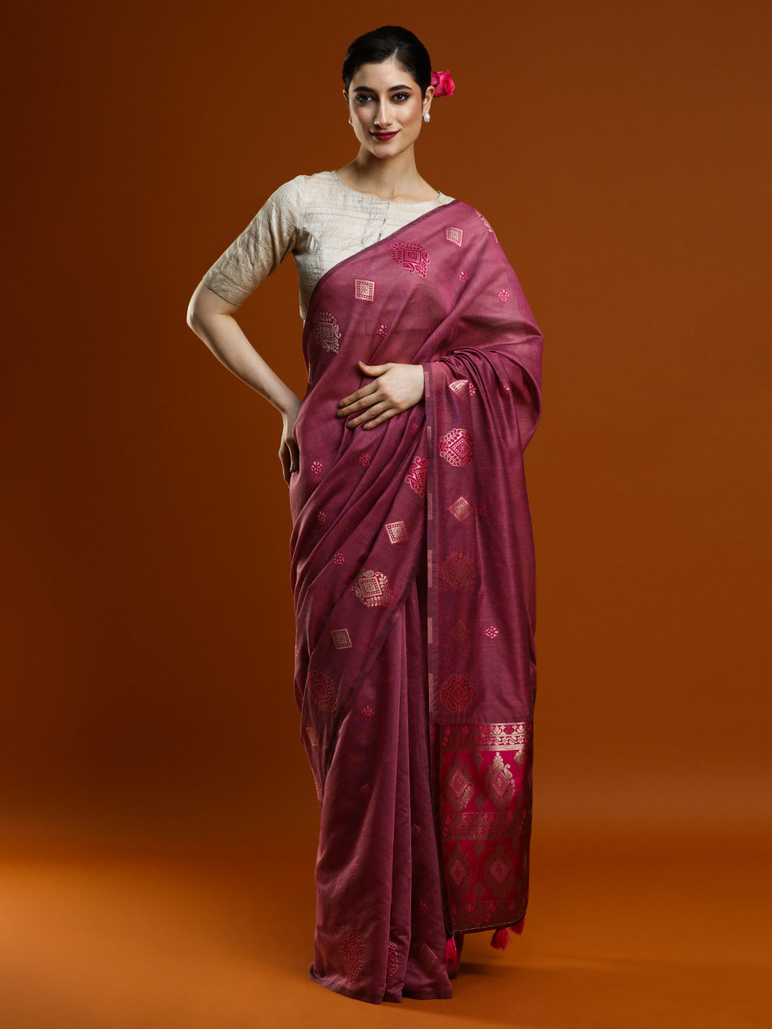 Sarha Woven Design Ethnic Motifs Zari Muga Saree in Pink